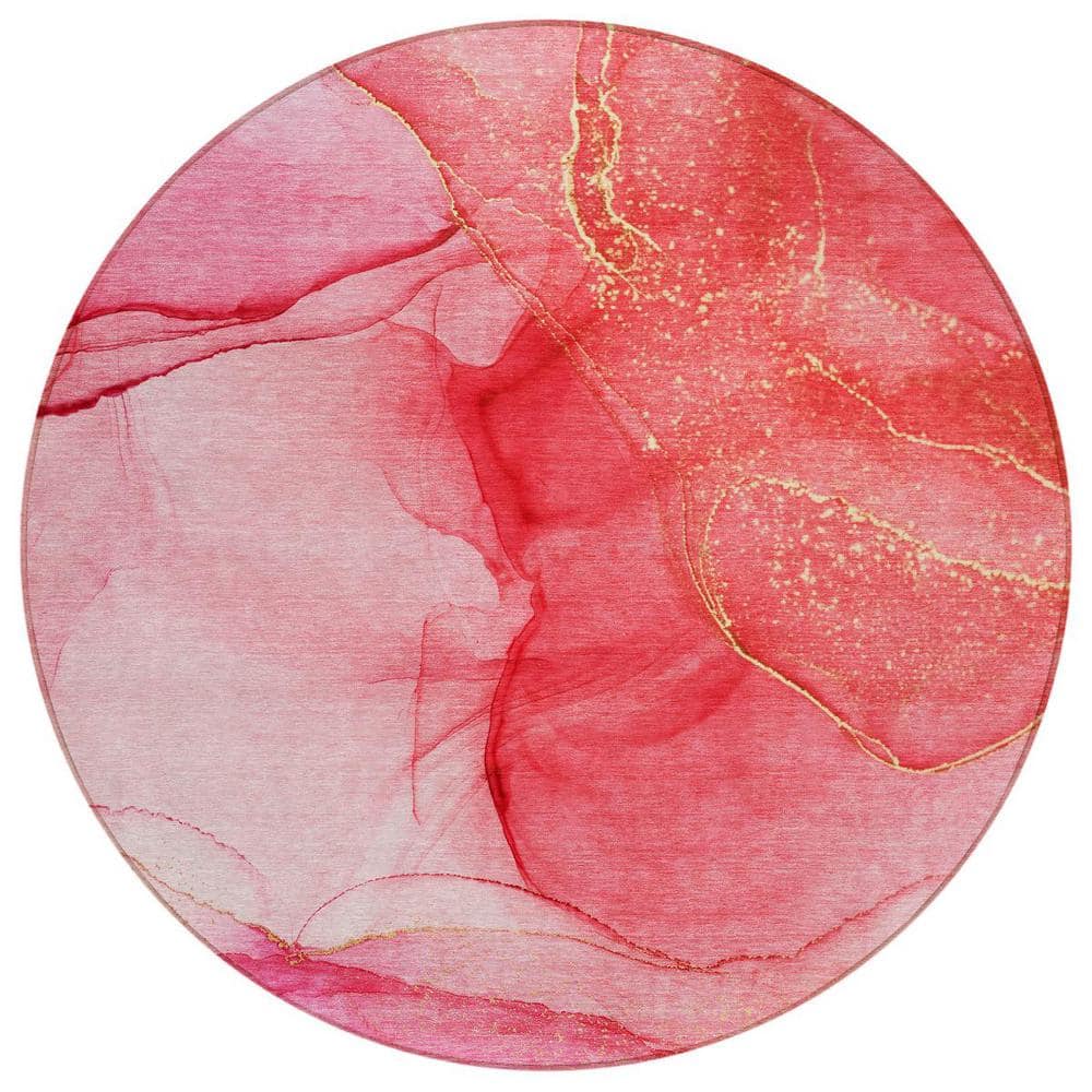 HomeRoots Pink 8 ft. Round Abstract Indoor / Outdoor Area Rug ...