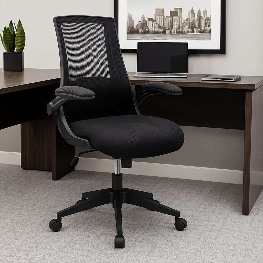Benjara Mesh Rolling Task Chair in Black Arms BM344455 - The Home Depot