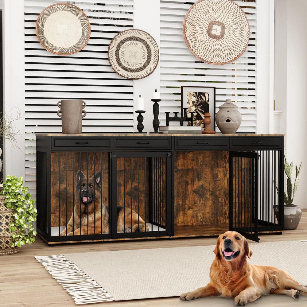 Reviews for FUFU&GAGA 92.9 in. Super Large Dog Crate Furniture, Indoor Wooden Dog House Kennel ...