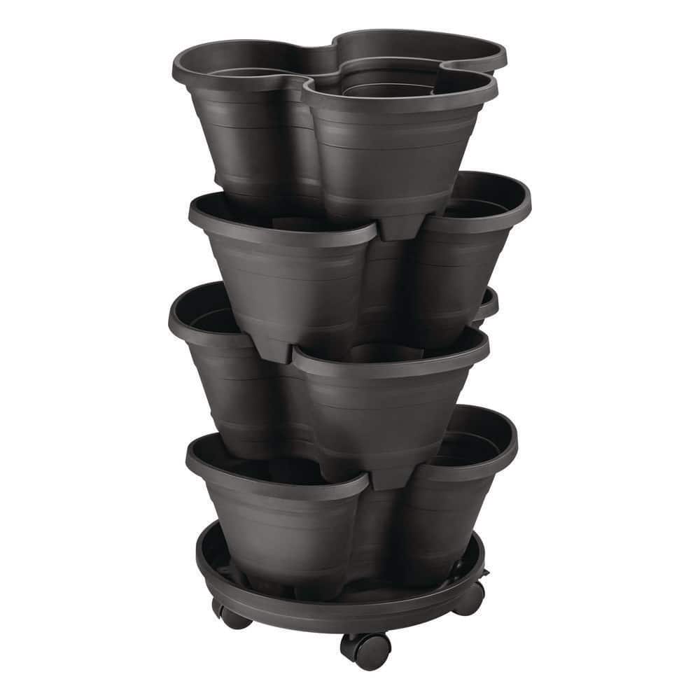 Vigoro Landen Medium Black Resin 4-Tiered Planter Self Watering with ...