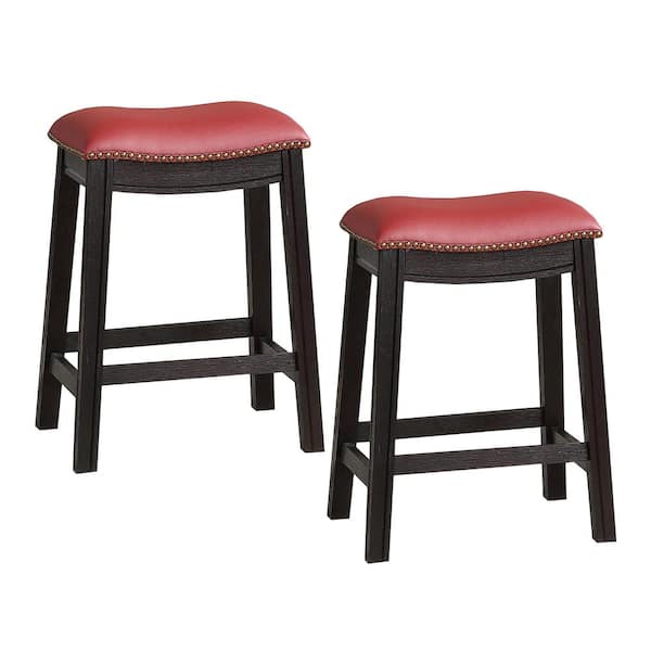 SIMPLE RELAX 24 in. Burgundy, Backless, Wood Counter Stool with Faux ...