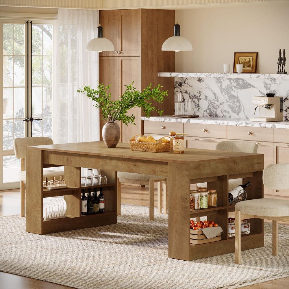 BYBLIGHT Rustic Brown70. 8 in. Rectangle Wood Trestle Dining Table for ...