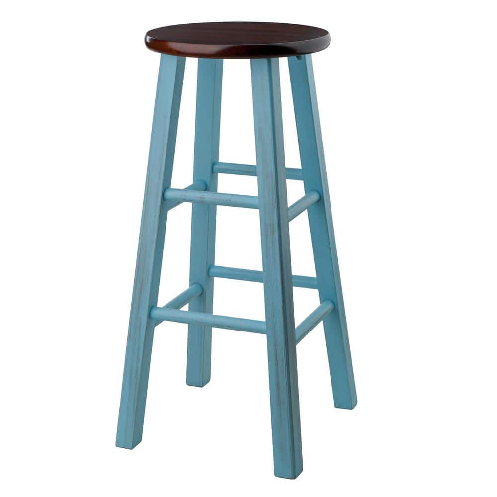 WINSOME WOOD Ivy 29 in. Rustic Light Blue and Walnut Bar Stool 65230 ...