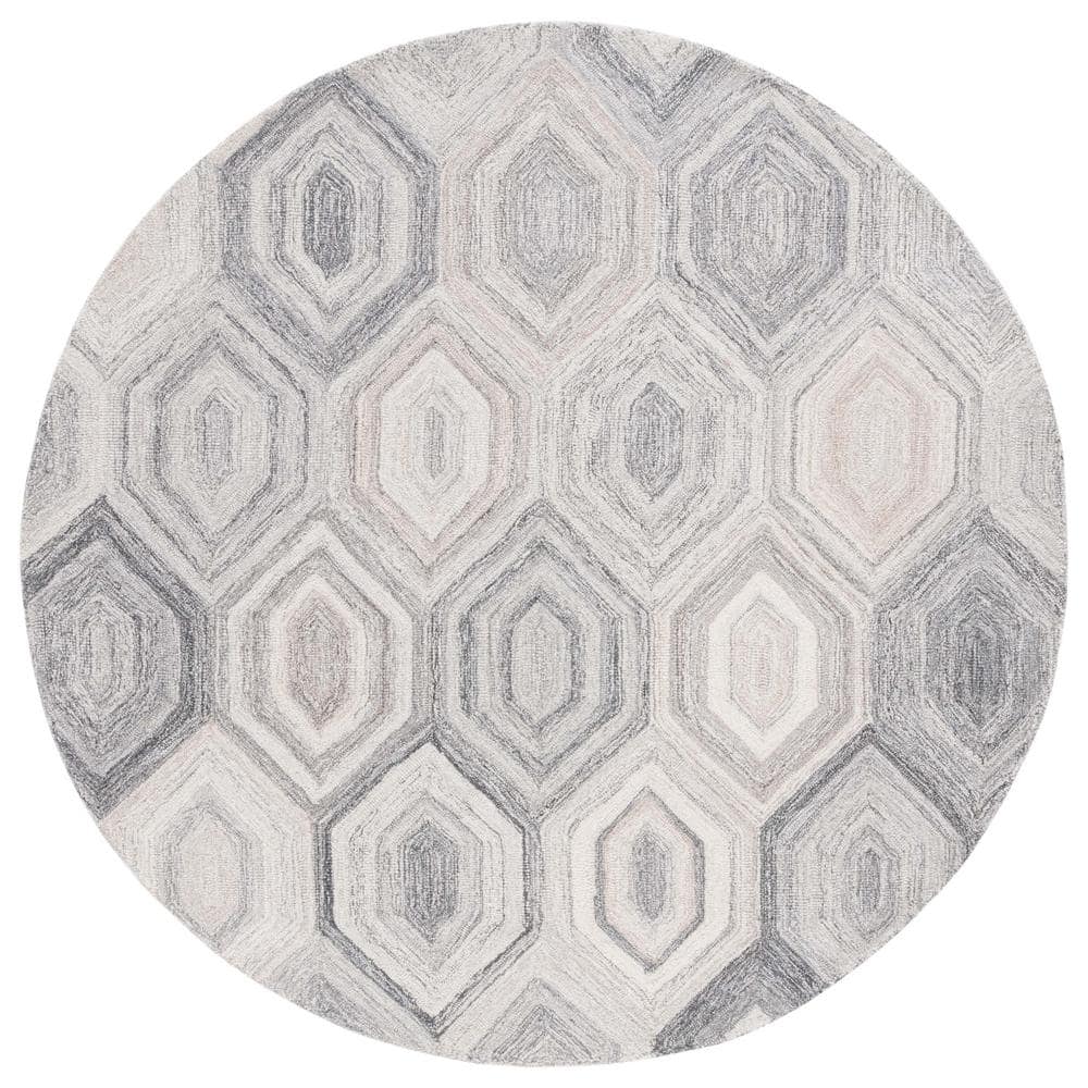 SAFAVIEH Abstract Natural/Gray 6 ft. x 6 ft. Abstract Geometric Round ...