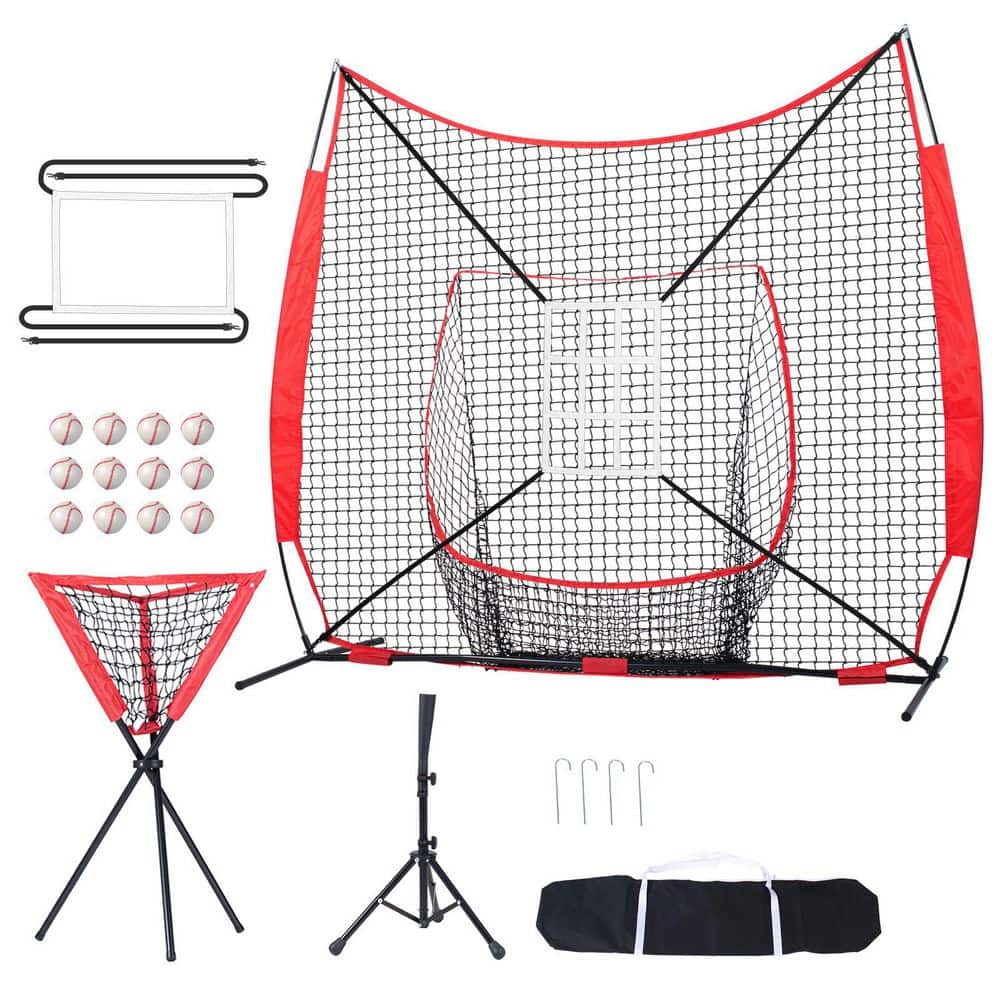SKYSHALO 7 ft. x 7 ft. Baseball Softball Practice Net, Portable ...