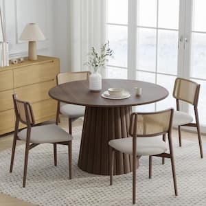 Lirago Round Walnut Solid Wood 45 in. Kitchen Tables 4-Legs Dining ...