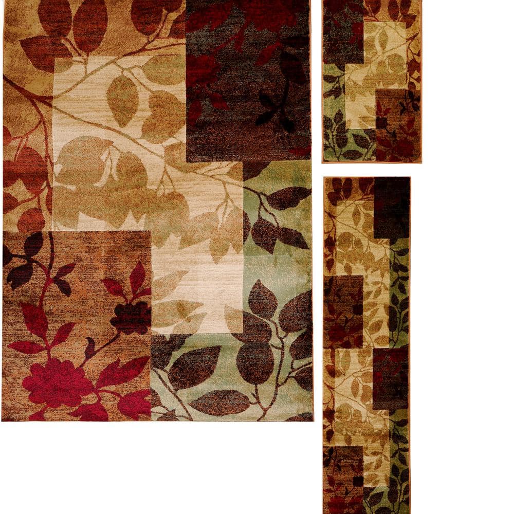 Home Dynamix Tribeca Beige/Brown 5 ft. x 7 ft. Geometric 3-Piece Area ...