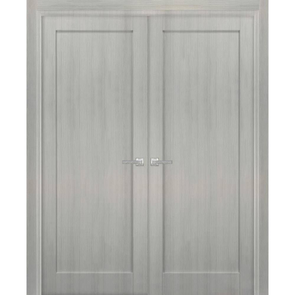 Sartodoors 84 in. x 84 in. 2 Panel Gray Ash Finished Solid MDF Sliding ...