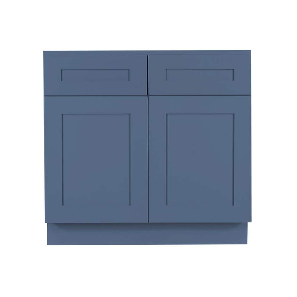LIFEART CABINETRY Lancaster Blue Plywood Shaker Stock Assembled Base ...