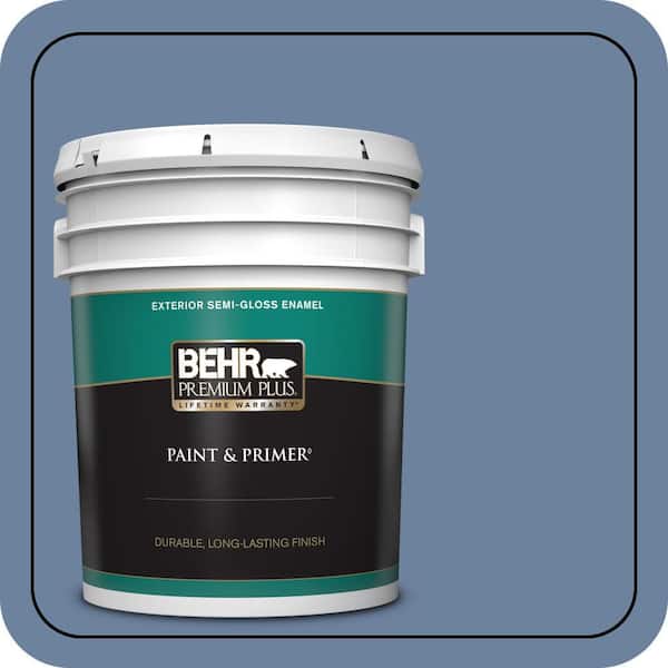 BEHR PREMIUM PLUS 5 gal. #S530-5 Brisk Blue Semi-Gloss Enamel Exterior ...