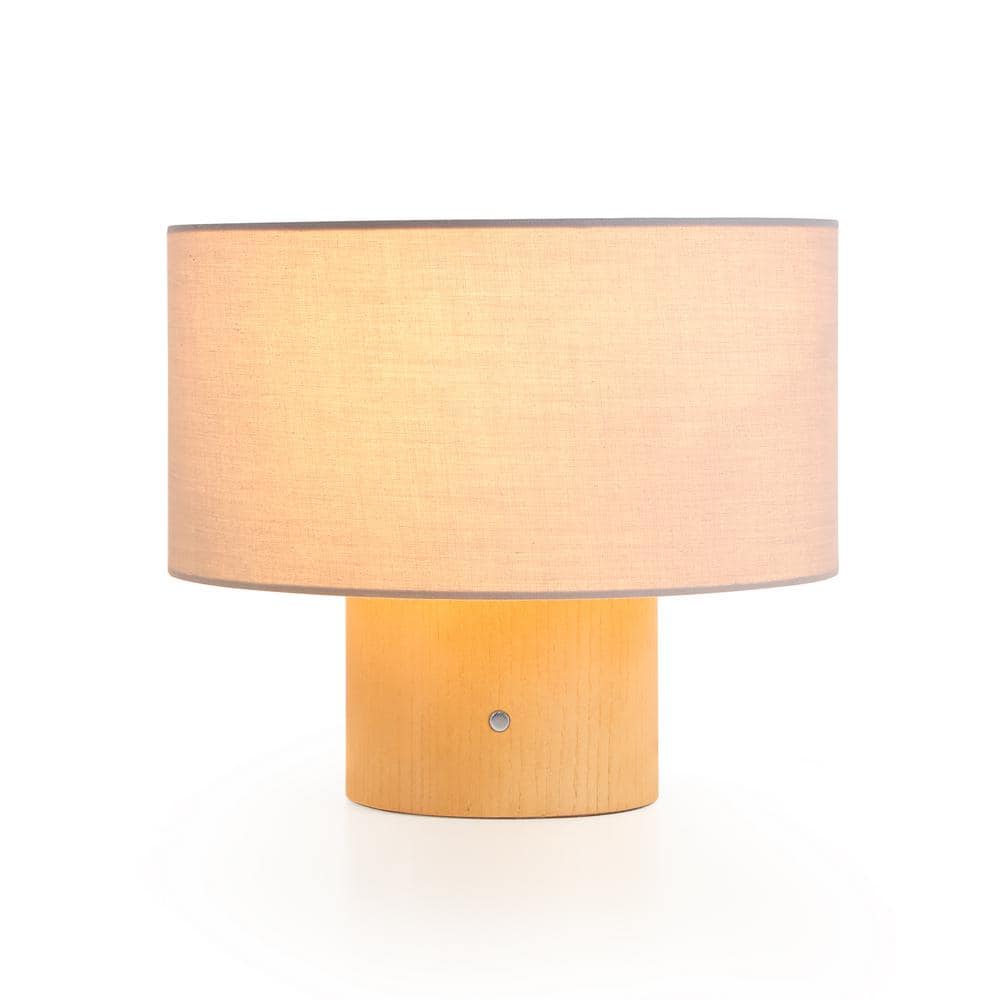 Keazile Milo 10 in. Natural Table Lamp with Grey Round Shade and Touch ...