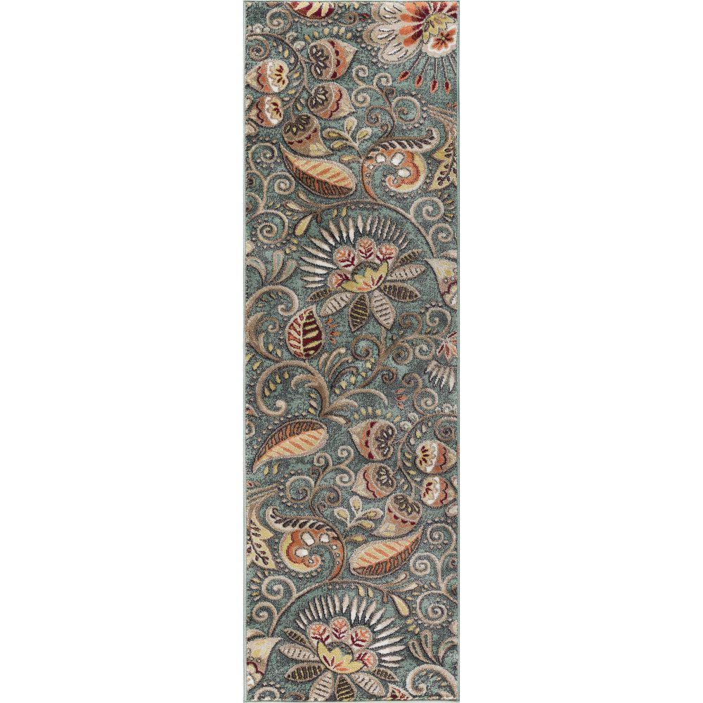 Tayse Rugs Capri Abstract Seafoam 2 ft. x 8 ft. Indoor Runner Rug ...