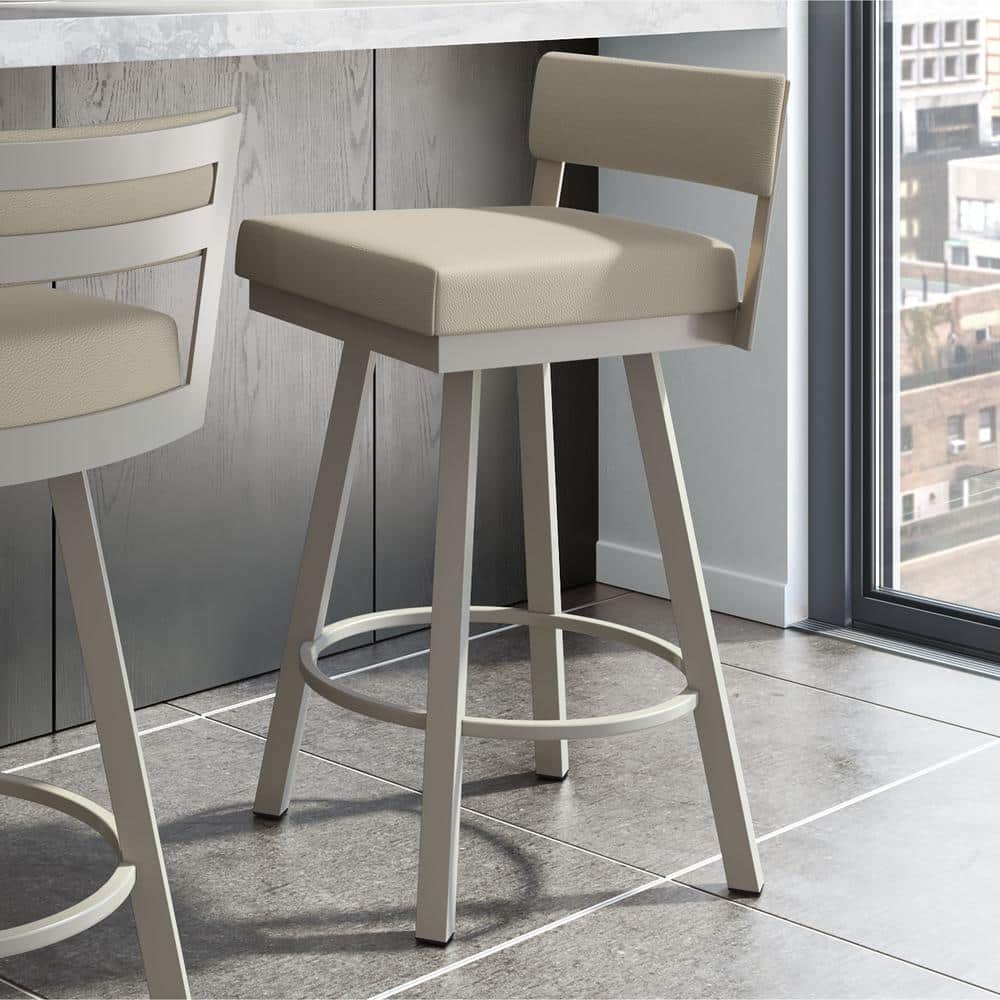 Amisco Travis 30 in. Greige Faux Leather / Matt Light Grey Metal Swivel ...