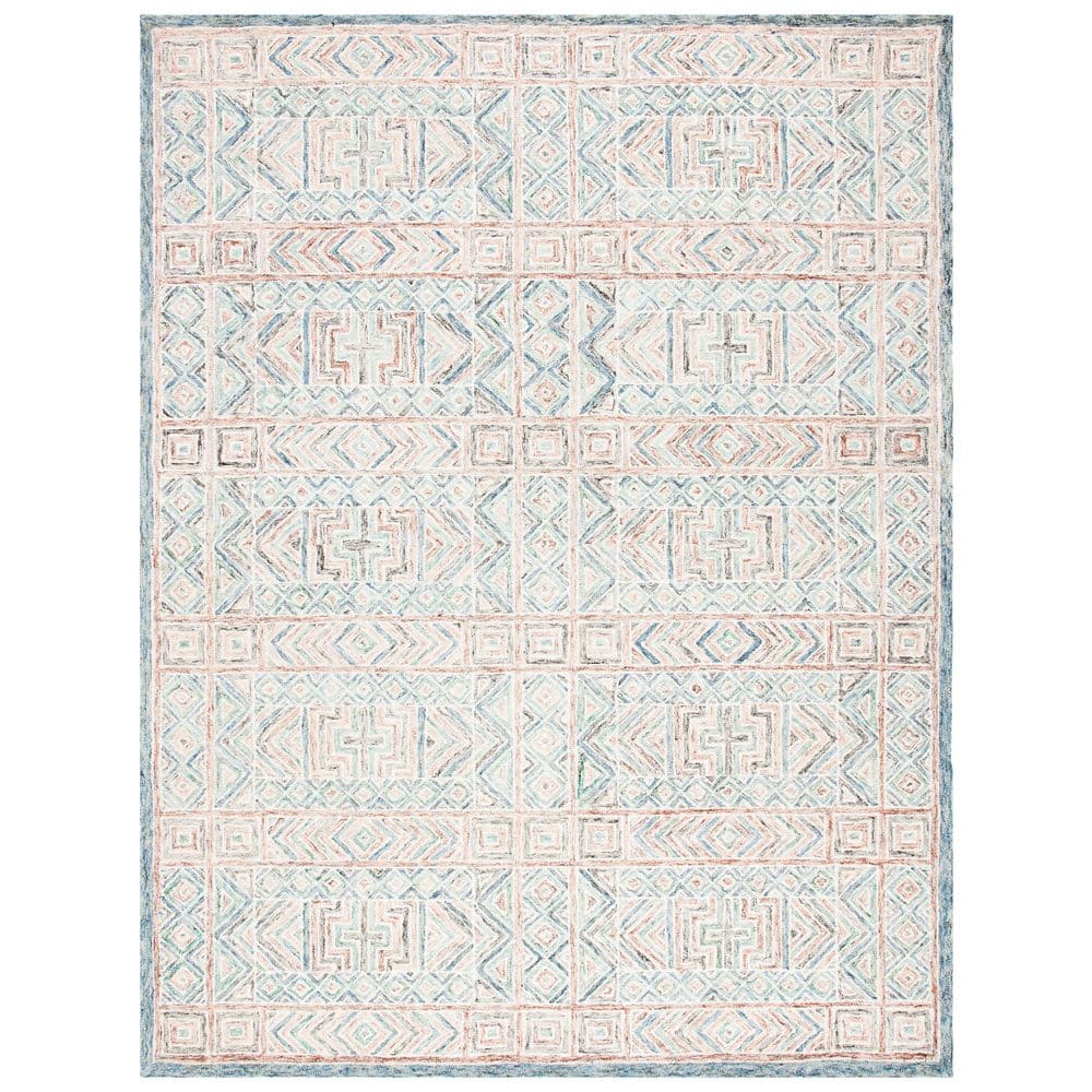 SAFAVIEH Micro-Loop Blue/Green 8 ft. x 10 ft. Geometric Area Rug ...
