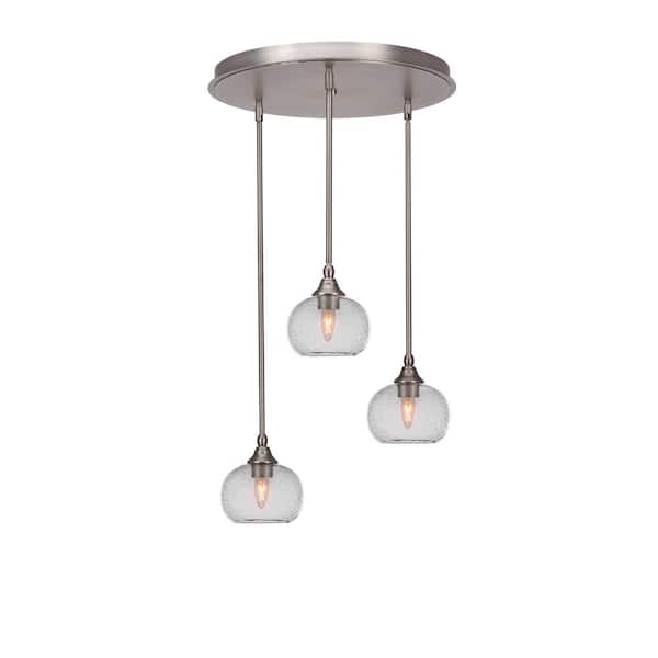 Villa 3 Light Brushed Nickel, Cluster Pendant Light with 7 in. Clear ...