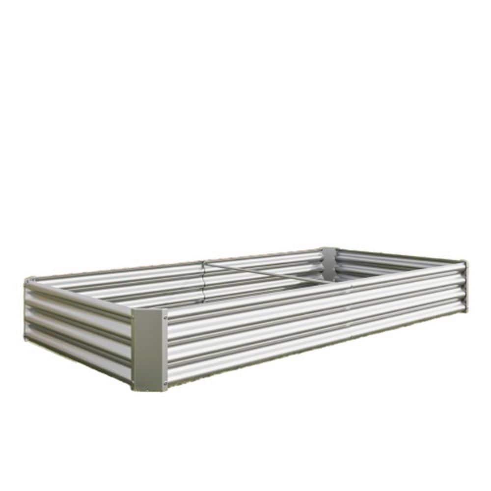 Silver Metal Outdoor Raised Garden Bed, Raised Planter Boxes with Open ...
