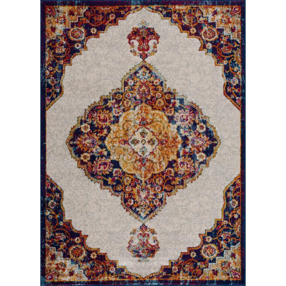 HAUTELOOM Istanbul Off White Mustard Navy 8 ft. x 10 ft. Area Rug ...