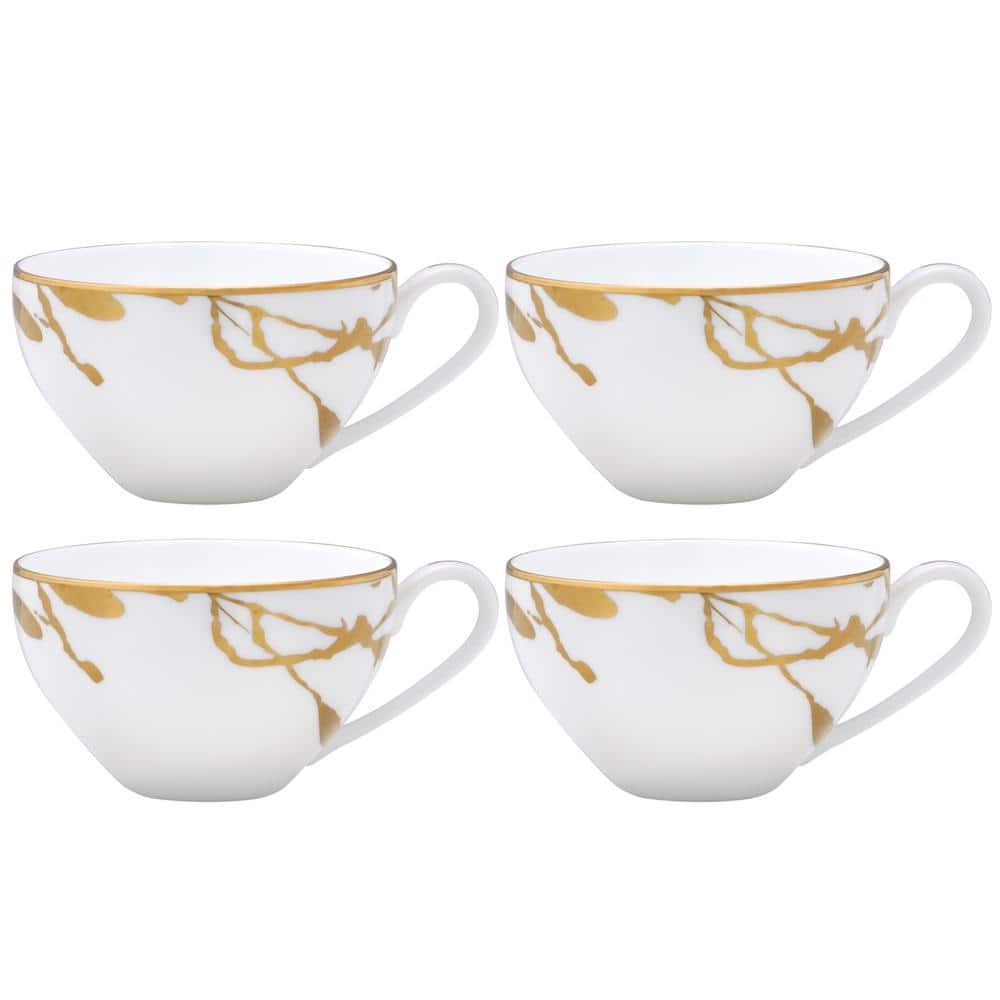 Noritake Raptures Gold 7 fl. oz. White Porcelain Tea Cups (Set of 4 ...