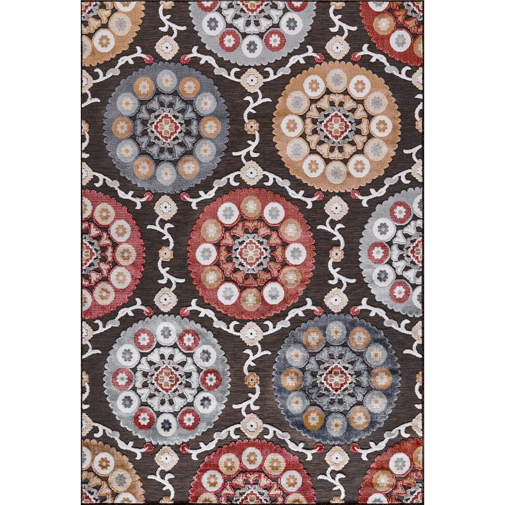 CAMILSON Bloom Brown 10 ft. x 14 ft. Bohemian Medallion Floral Indoor ...