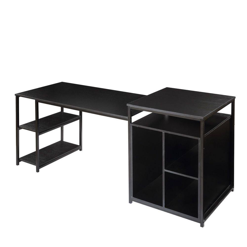 71 in. Extra Large Black Computer Desk with Storage Shelf, Home Office ...