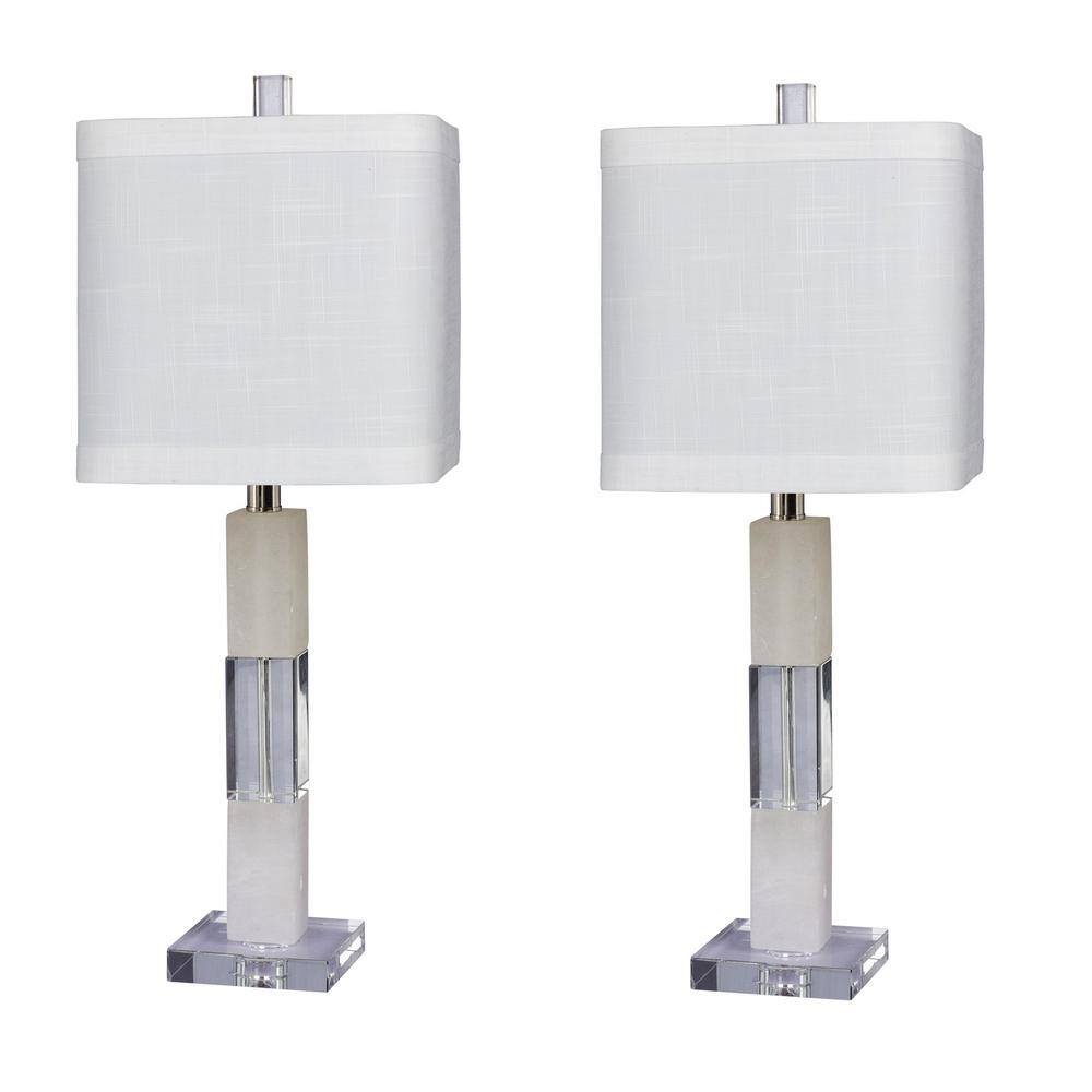 Fangio Lighting Pair of 26 in. Clear Crystal and Snow Marble Stacked ...