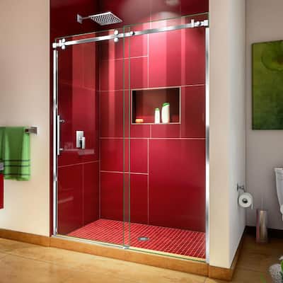 DreamLine Enigma Sky 56 to 60 in. W x 76 in. H Frameless Sliding Shower Door in Brushed ...