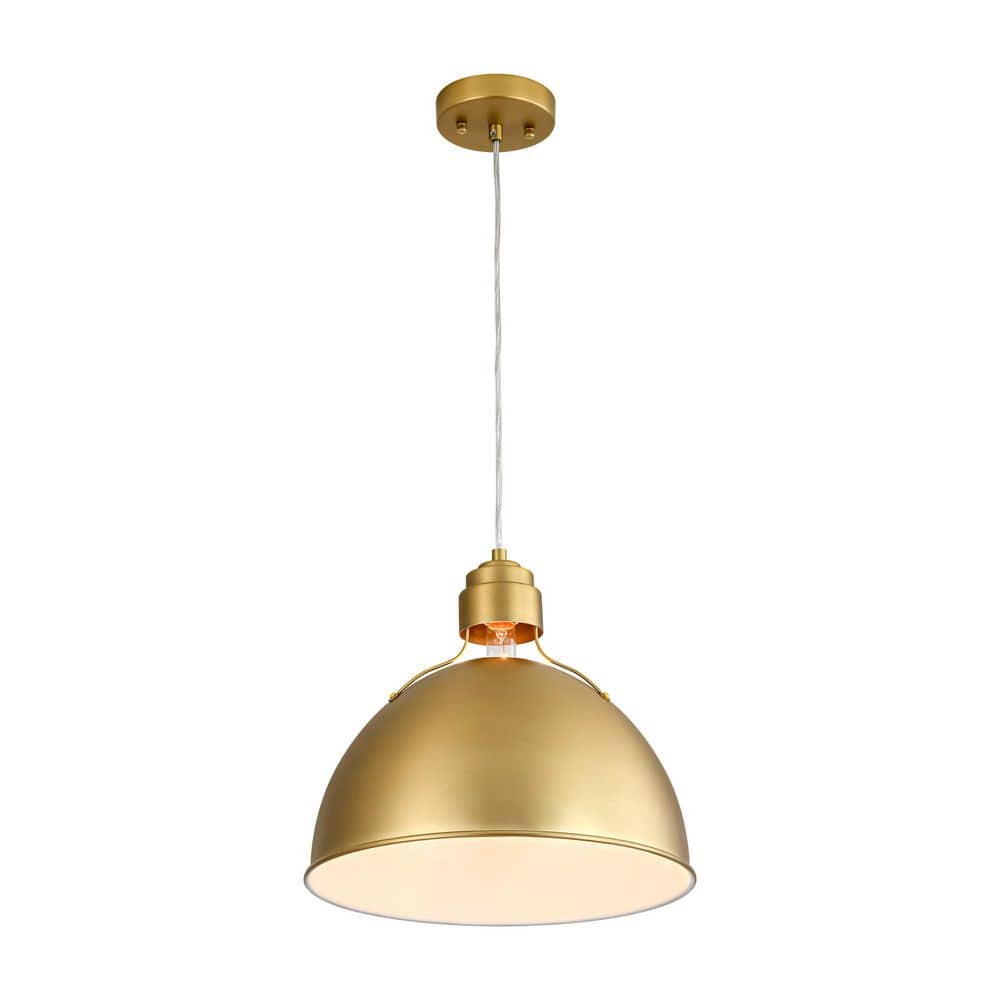 RRTYO Beesley 1-Light 14" Modern Brushed Gold Bowl Dome Pendant Light ...