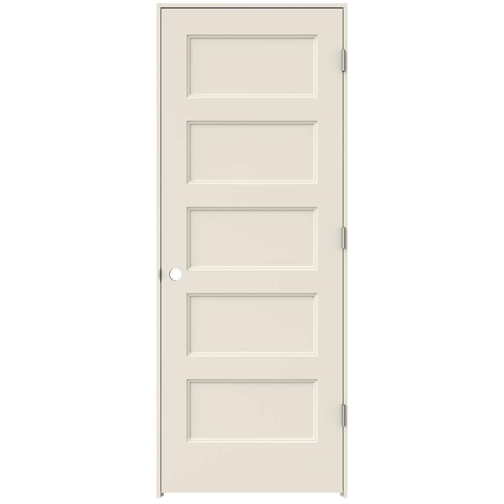 JELD-WEN 30 in. x 80 in. 5 Panel Conmore Primed Left-Hand Smooth Molded ...
