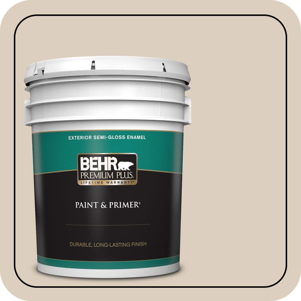 BEHR PREMIUM PLUS 5 gal. #OR-W07 Spanish Sand Semi-Gloss Enamel ...