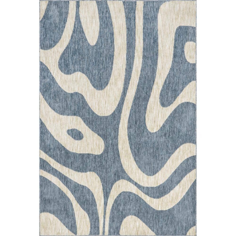 nuLOOM Izzy Retro Swirls Kids Blue 7 ft. 10 in. x 10 ft. Area Rug ...