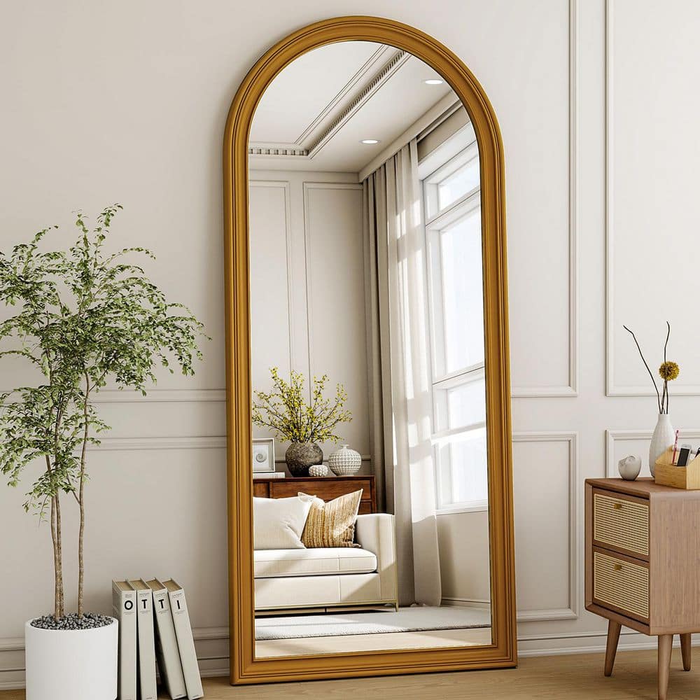 XRAMFY Antique Gold 32 in. W x 71 in. H Arched PU Frame Full Length ...