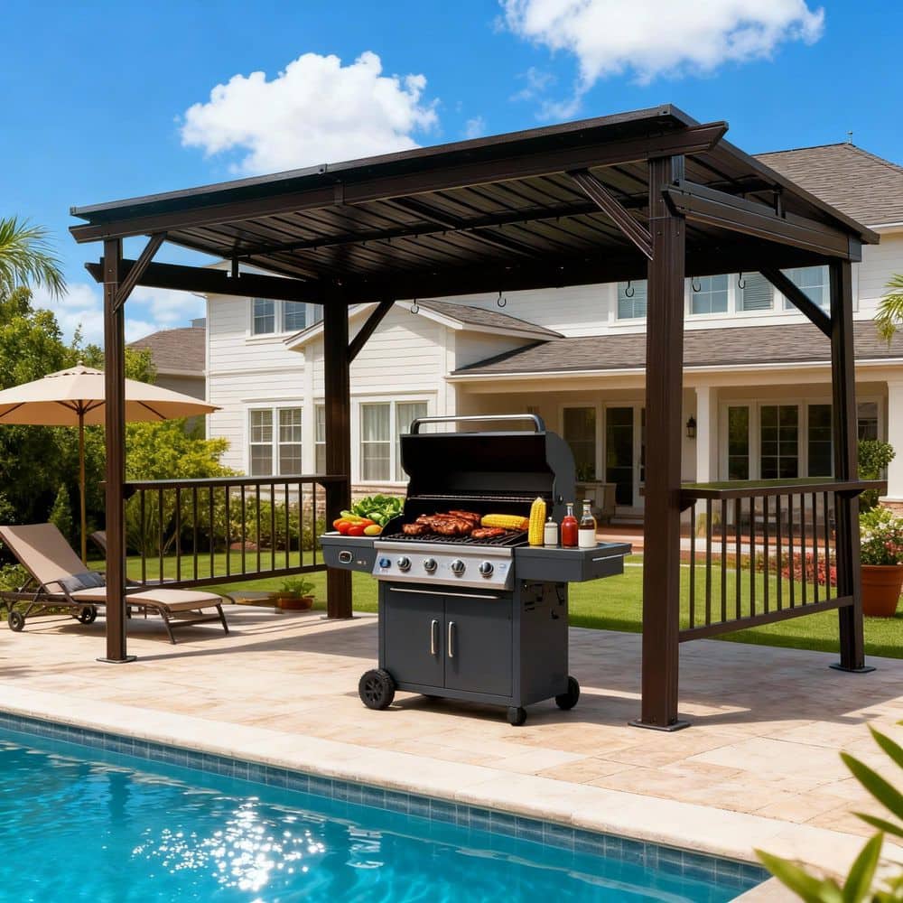 6 ft. x 12 ft. Outdoor Gazebo with Double Roof, Mosquito Net and Sturdy ...
