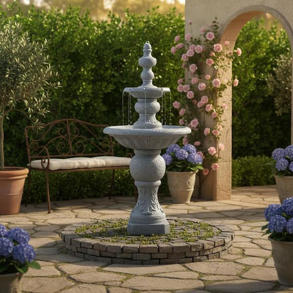 Teamson Home 52 in. Tall Outdoor 2-Tier Waterfall Fountain in Gray Icy ...