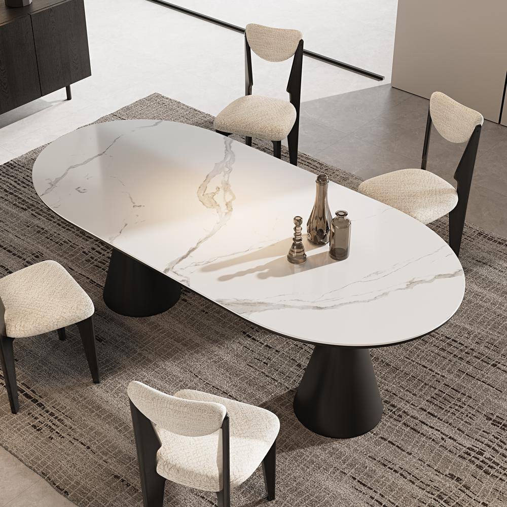 Monland Modern Oval White Composite Rock Stone Top for Kitchen 62.99 in ...