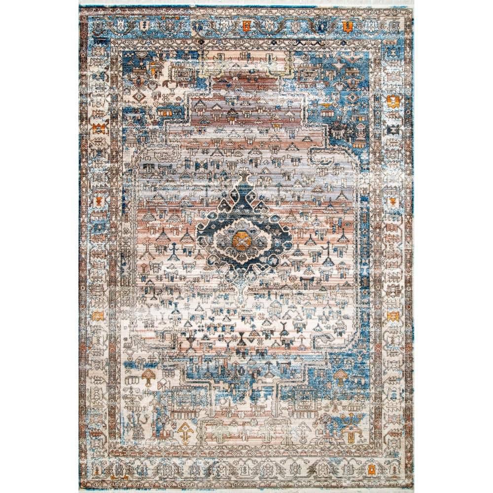 nuLOOM Lauryn Native Ceremonial Oriental Blue 3 ft. x 6 ft. Runner Rug ...