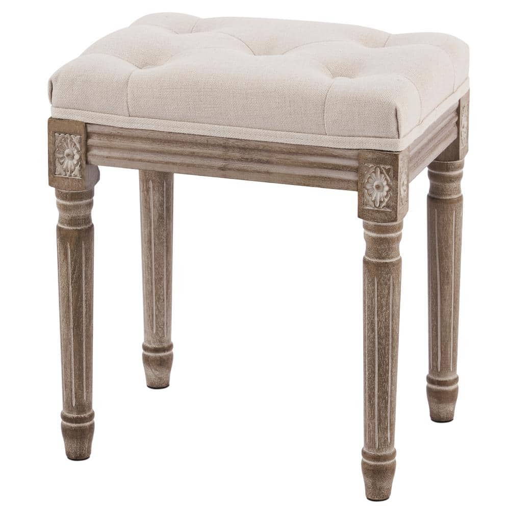 Merra 19 in. Beige Backless French Solid Wood Vintage Upholstered ...