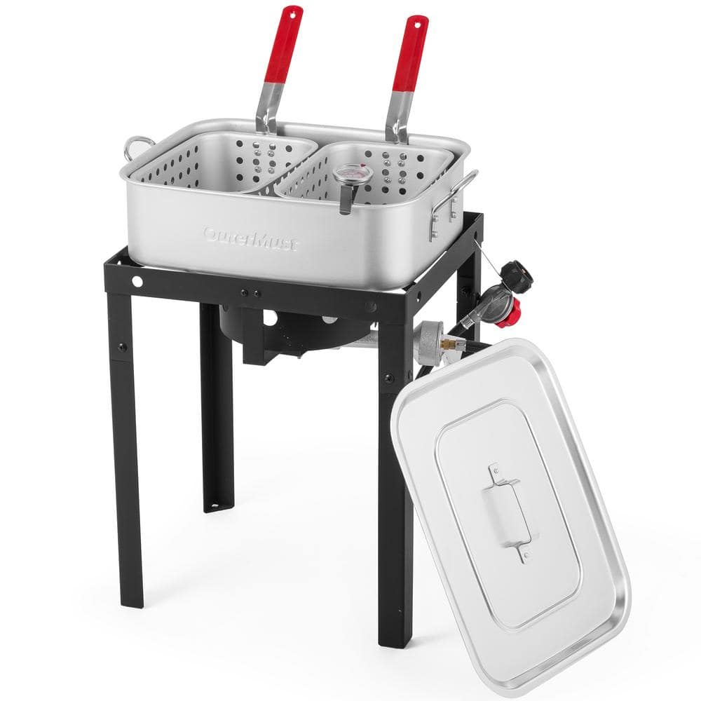 outermust 58,000 BTU Propane Deep Fryer with Baskets and Lid, 18 qt ...