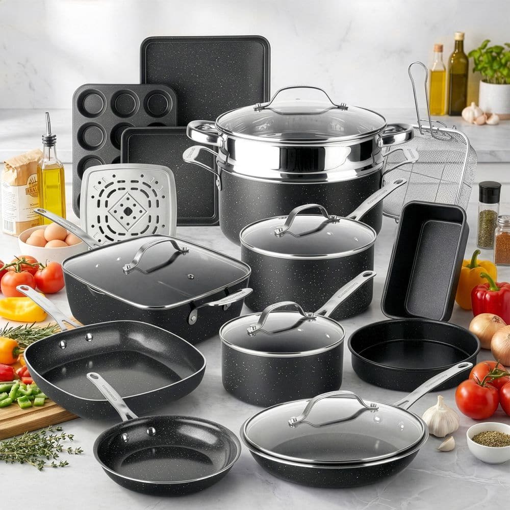 GRANITESTONE Ceraluxe 20-Piece Aluminum Ceramic Nonstick Cookware and ...