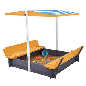 VEVOR Wooden Sandbox with Canopy, 4 ft. W x 3 ft. L Sandbox, Sand Pit ...
