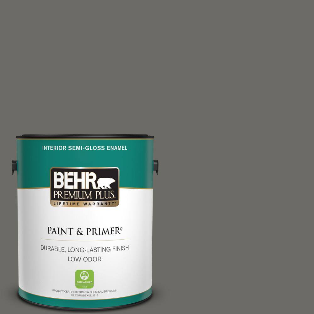 BEHR PREMIUM PLUS 1 gal. #PPU18-18 Mined Coal Semi-Gloss Enamel Low ...