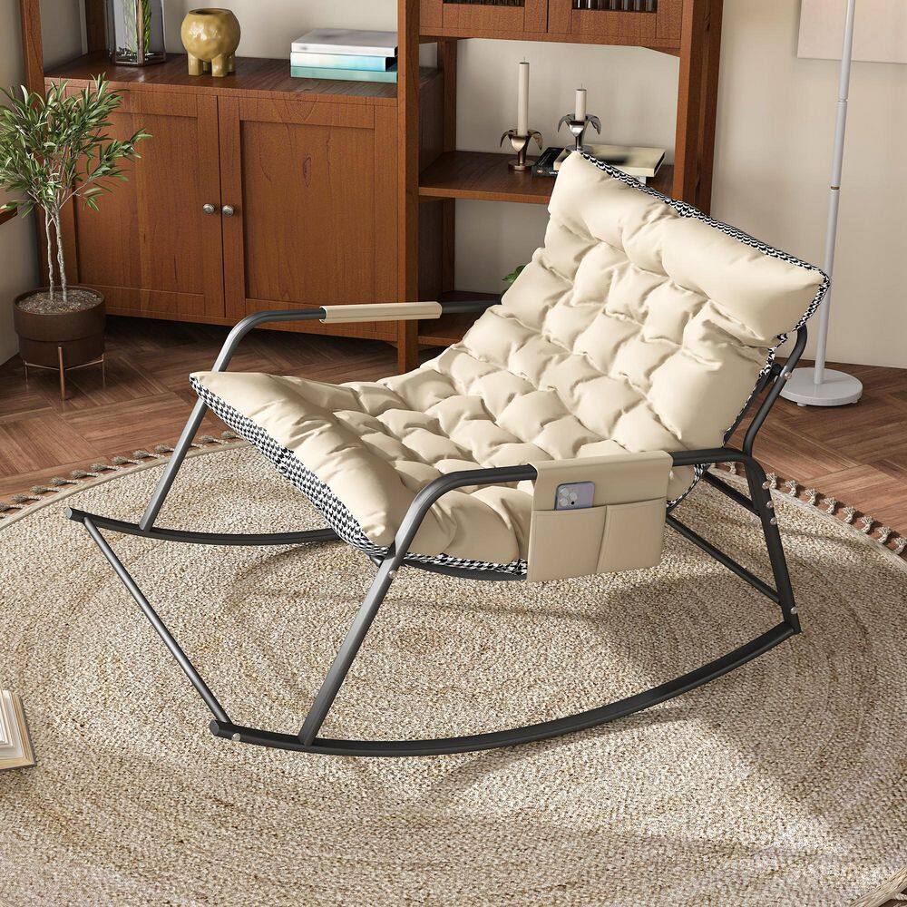 Off White Iron Recliner with Cushions, Arms Storage, All-Season Comfort ...