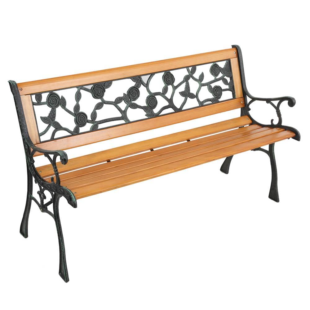 Karl home 49 in. Iron Frame Wood Outdoor Bench 302272747523 - The Home ...