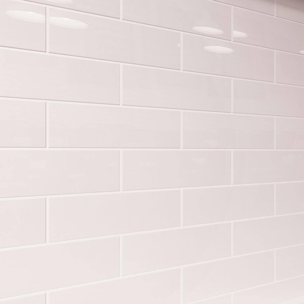 Rose Pale Pink 4 in. x 12 in. Wall Glossy Subway Glass Tile (5 sq. ft ...