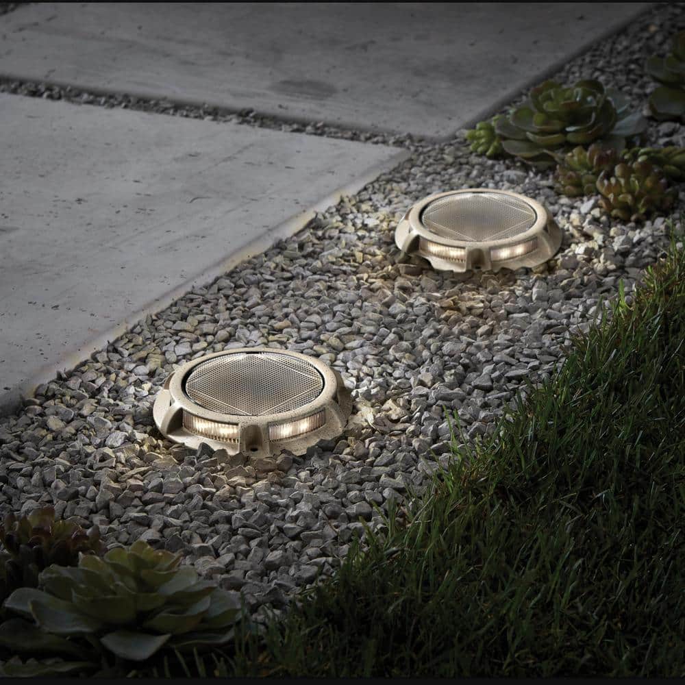 Hampton Bay Solar 15 Lumens Natural Stone Integrated LED In-Ground Disk ...