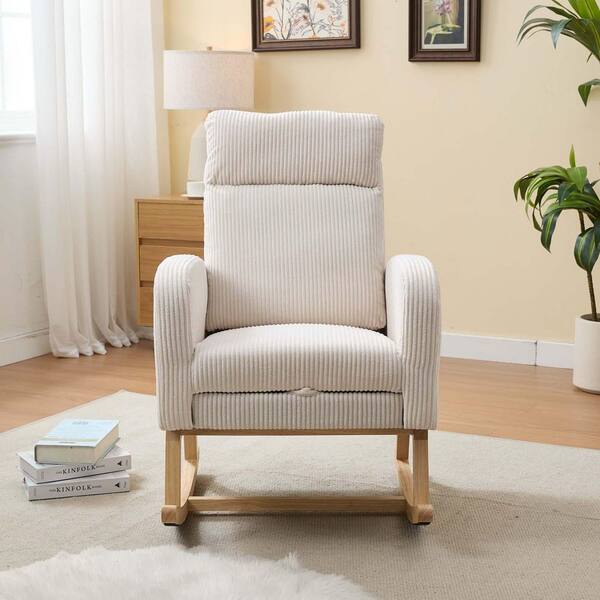 Cream Stripe Velevt Modern Rocking Chair Nursery Rocking Glider Chair ...