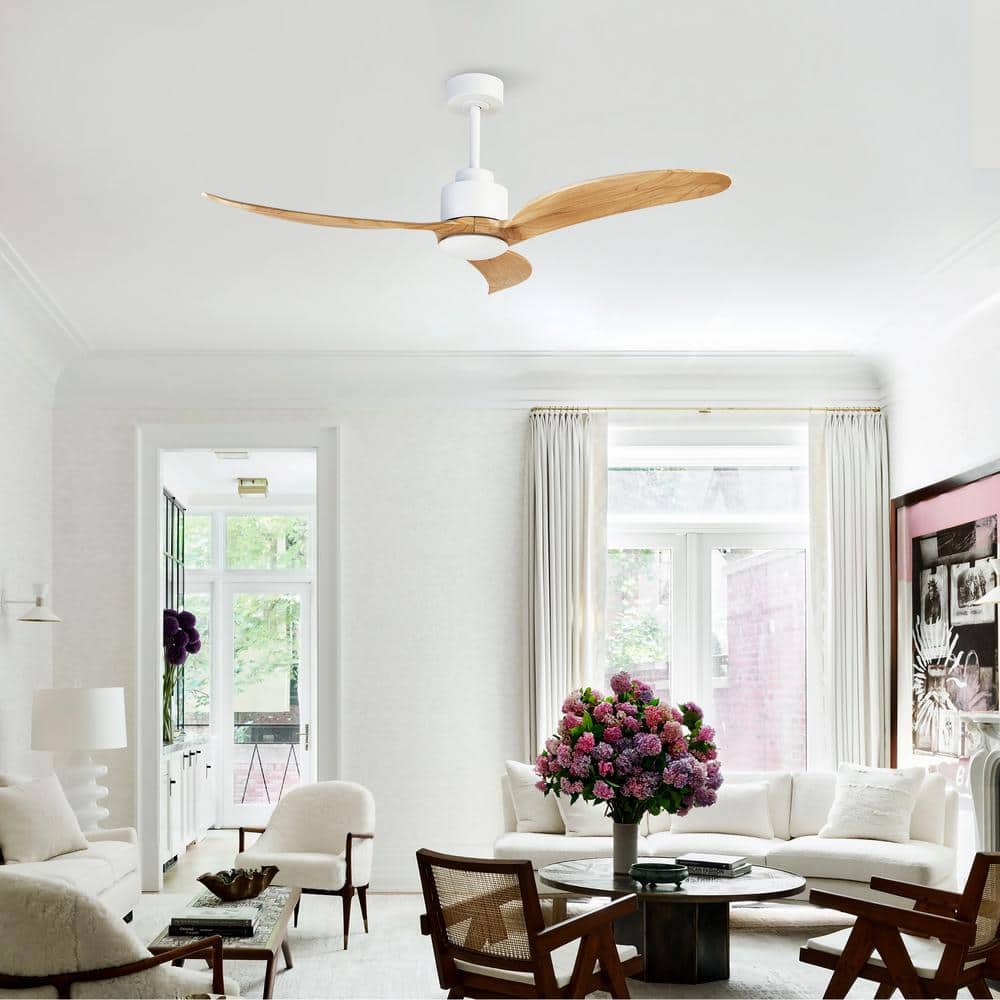 Nestfair 52 in. Modern Indoor White and Natural Ceiling Fan with ...