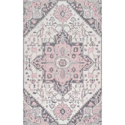 nuLOOM Primavera Floral Distressed Ivory 8 ft. x 10 ft. Area Rug ...