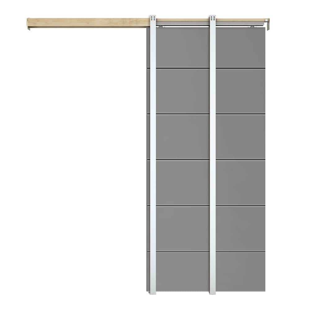 CALHOME 36 in. x 80 in. Light Gray Painted Composite MDF Sliding Door ...
