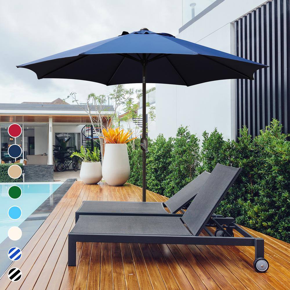 GARSING 9ft Outdoor Market Patio Umbrella in Navy Blue with Push Button ...