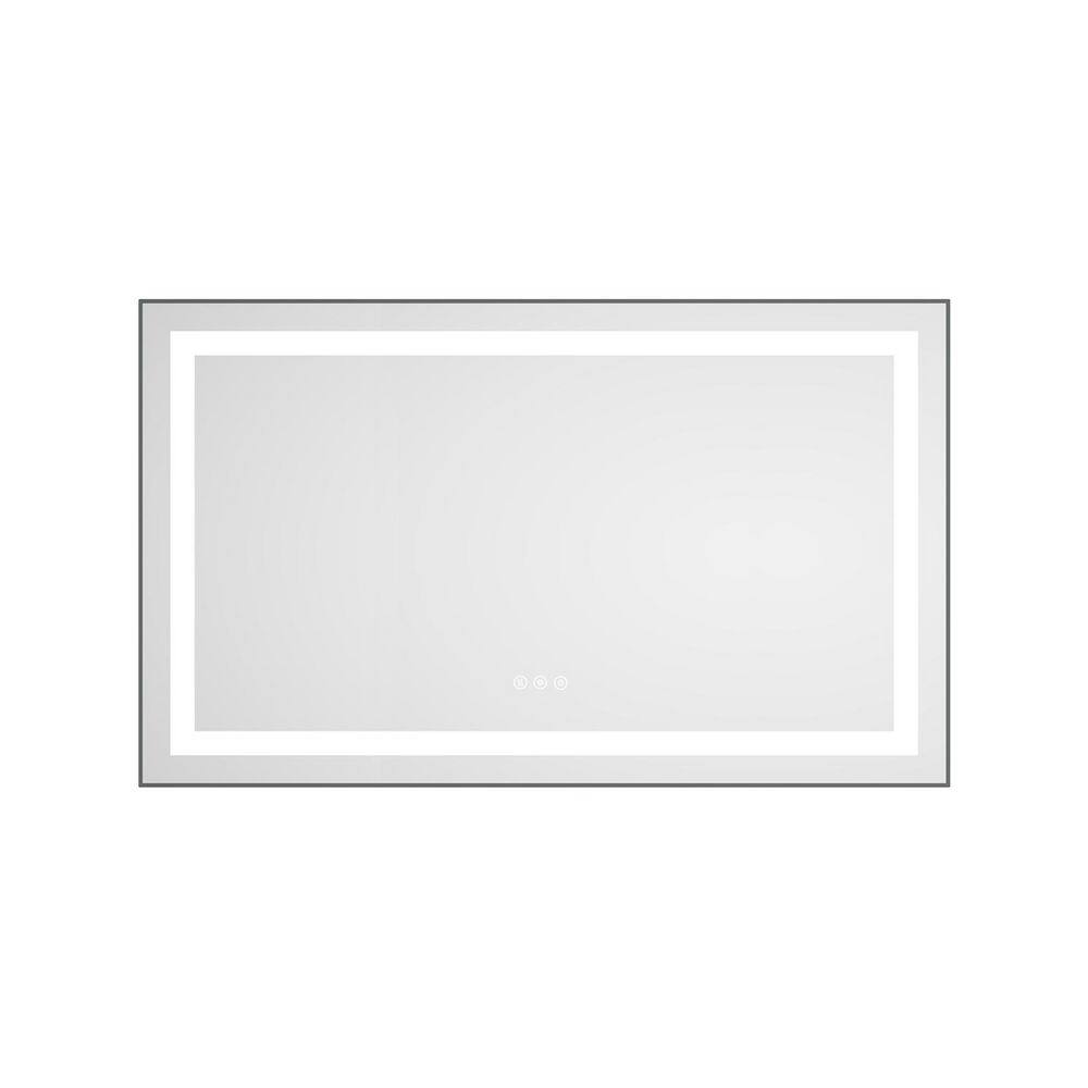 WELLFOR 40 in. W x 24 in. H Rectangular Framed Wall Bathroom Vanity Mirror in Gun Ash with Front ...